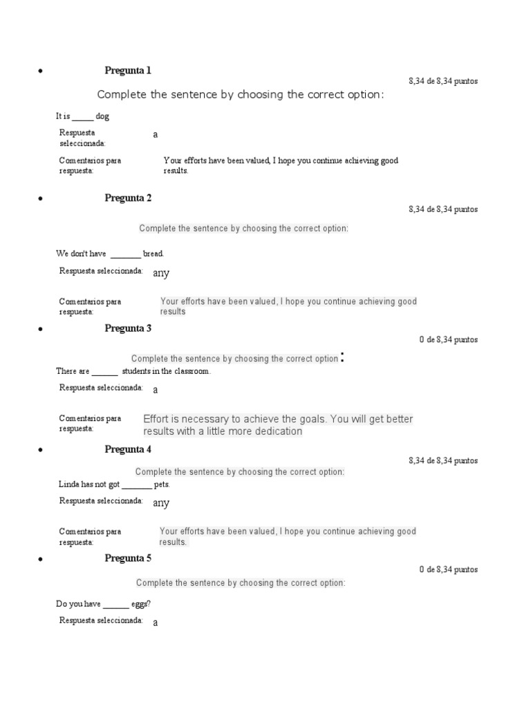 Complete The Sentence by Choosing The Correct Option:: Pregunta 1 | PDF