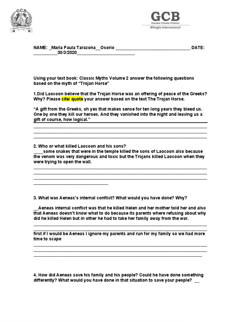 Myth Book Volumen 2 Trojan Horse Grade 6 2020 Term 1 | PDF | Trojan War ...