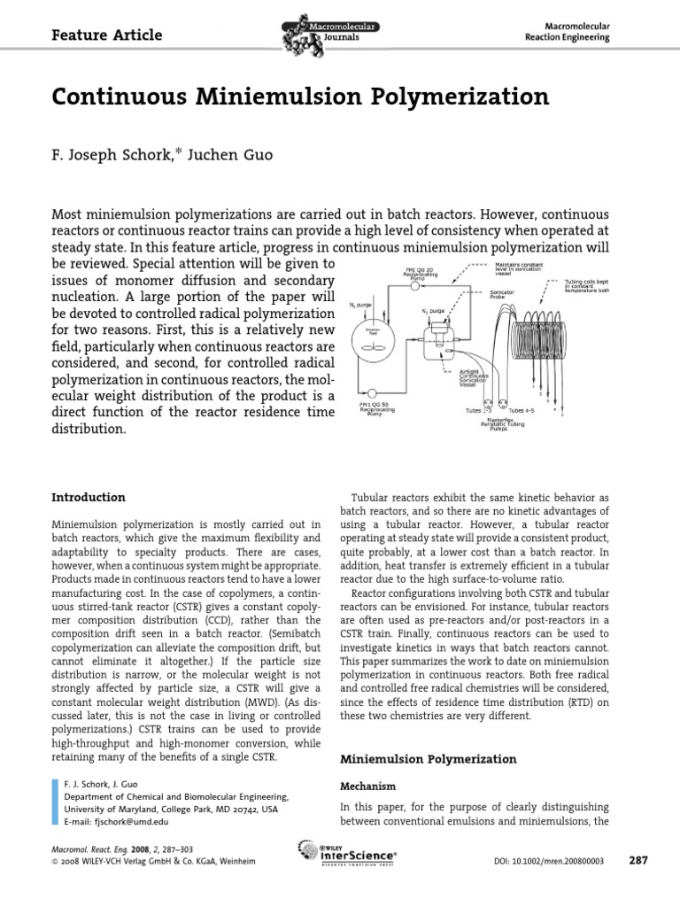 Continuous Miniemulsion Polymerization PDF | PDF | Copolymer | Chemical ...