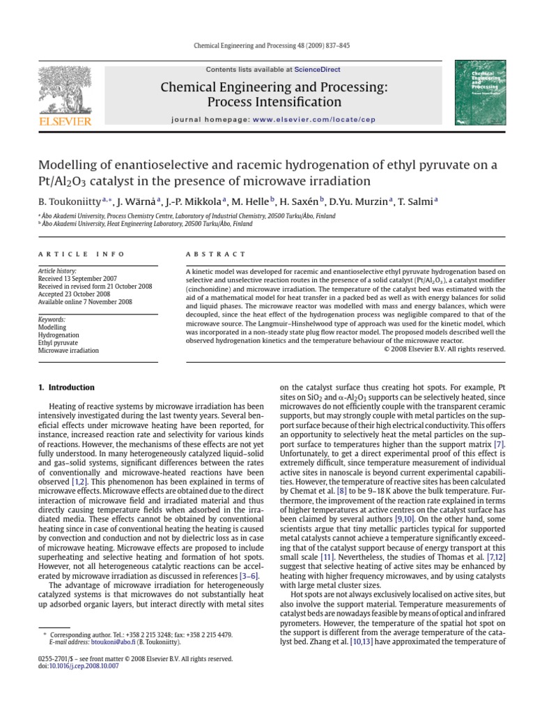 Chemical Engineering and Processing: Process Intensification | PDF | Catalysis | Chemical Reactor