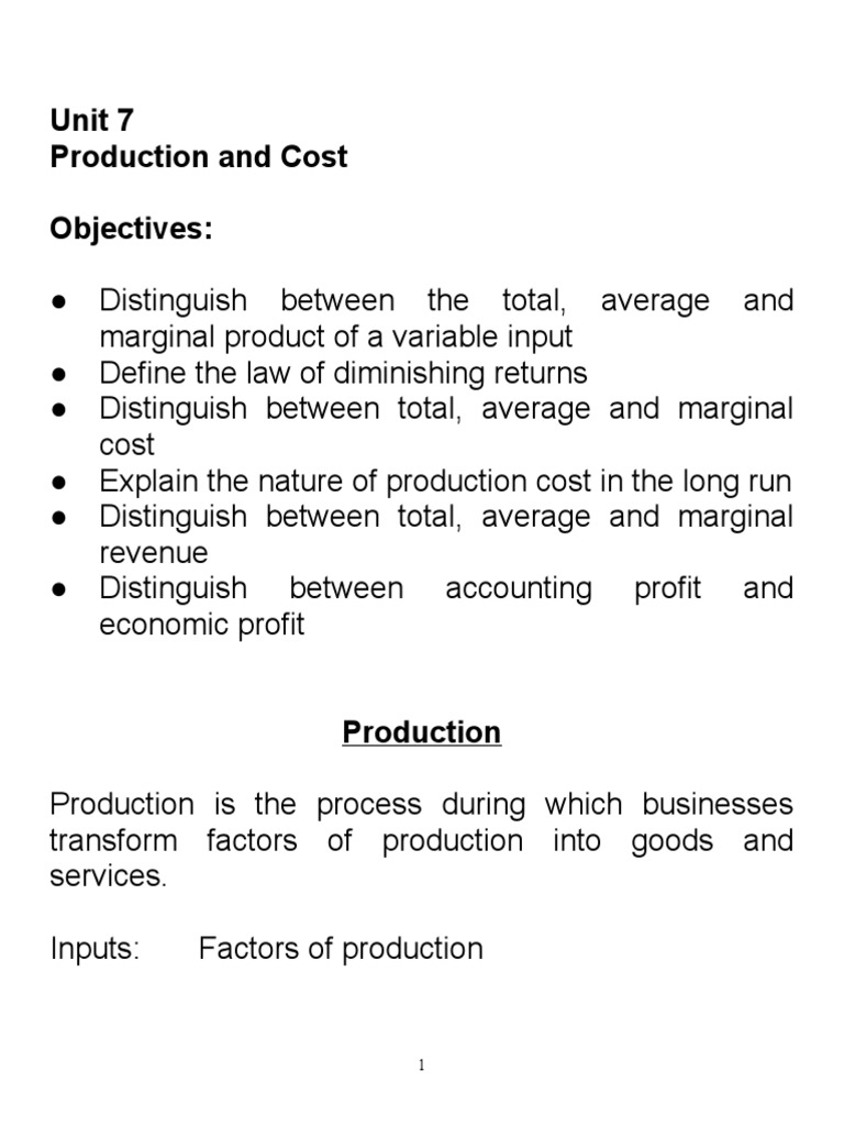 Unit 7 - Cost and Production | PDF | Average Cost | Production Function