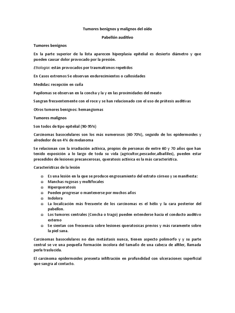 Tumores Malignos y Benignos de Oido | PDF | Cáncer | Neoplasias