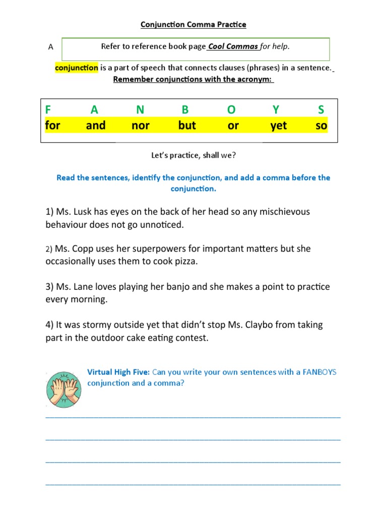A-Conjunction Comma Practice | PDF