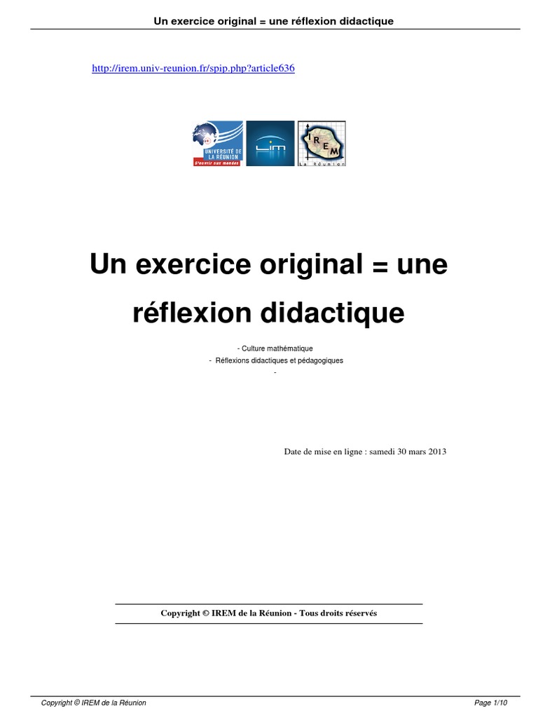Un Exercice Original Une Reflexion Didactique - A636 | PDF | Science ...