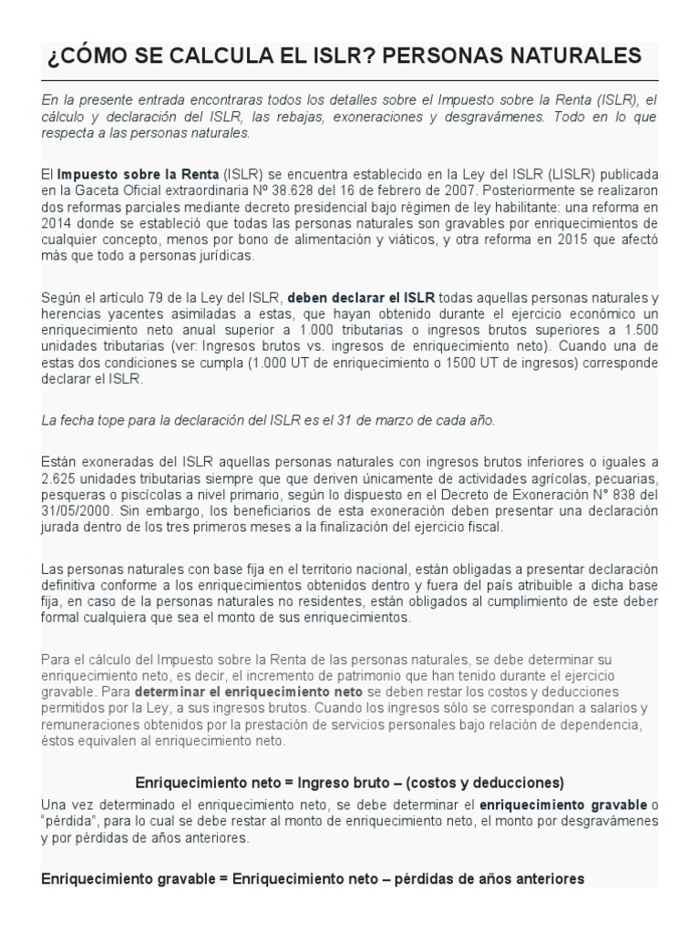 Cómo Se Calcula El Islr | PDF | Impuesto sobre la renta | Impuestos