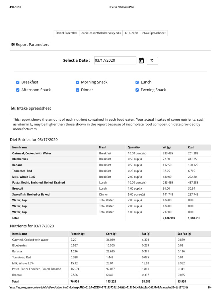 E Intake Spreadsheet | Download Free PDF | Oatmeal | Lunch