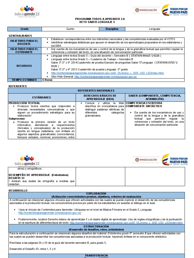 Actividades de Lenguaje para Quinto Grado | PDF | Escritura | Gramática