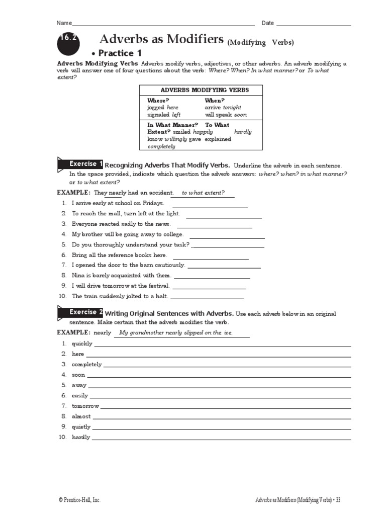 Adverbs As Modifiers: - Practice 1 | PDF | Adverb | Adjective