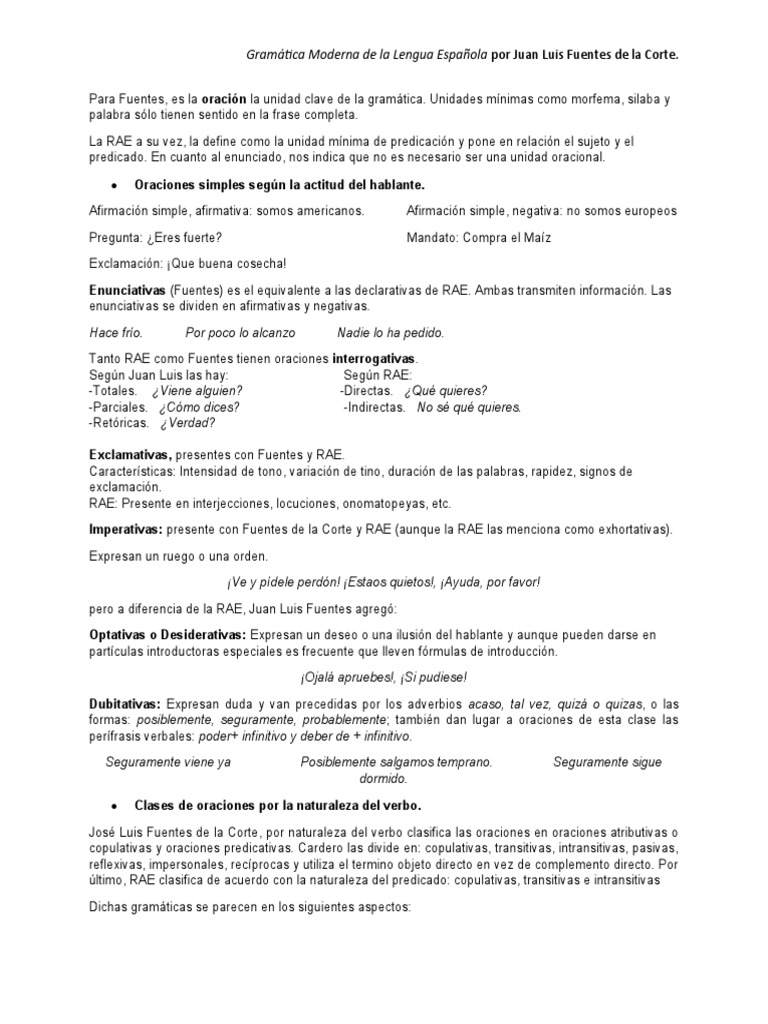 Fuentes de La Corte - Oración Simple | PDF | Verbo | Objeto (gramática)