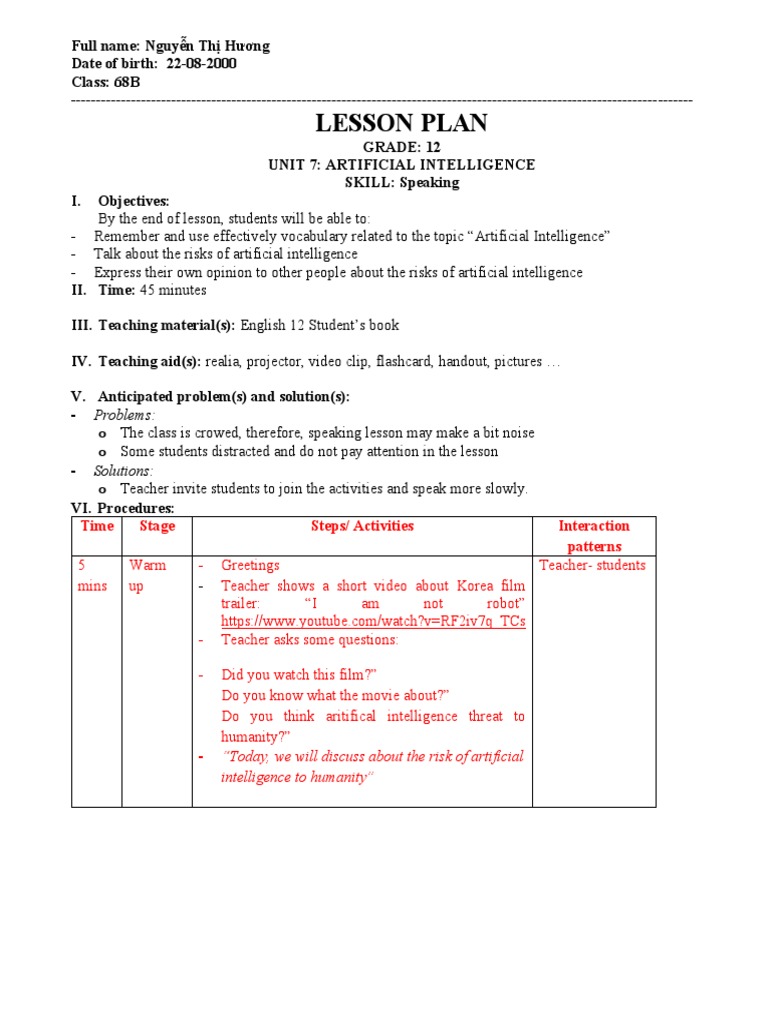 Lesson Plan-2 | PDF | Artificial Intelligence | Intelligence (AI ...