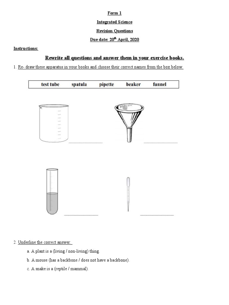 Form 1 Integrated Science Revision Questions | PDF | Plants | Leaf