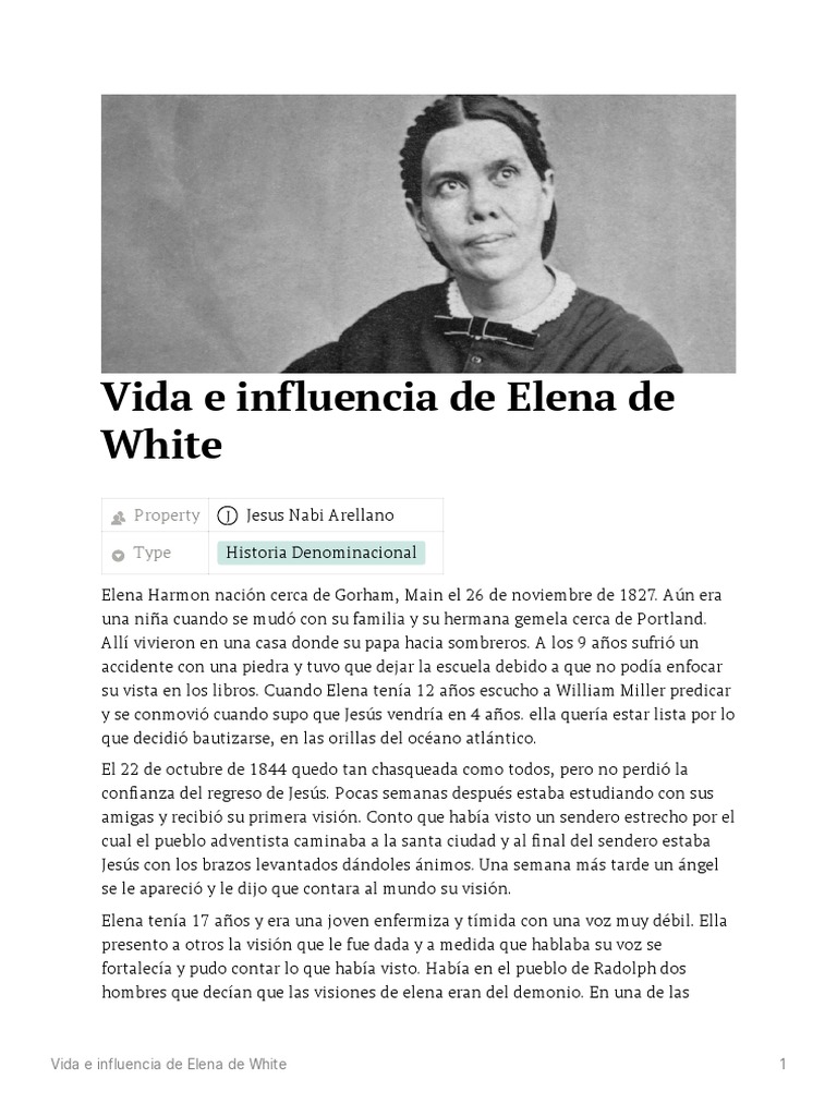 Vida e Influencia de Elena de White | PDF | Iglesia Adventista del ...