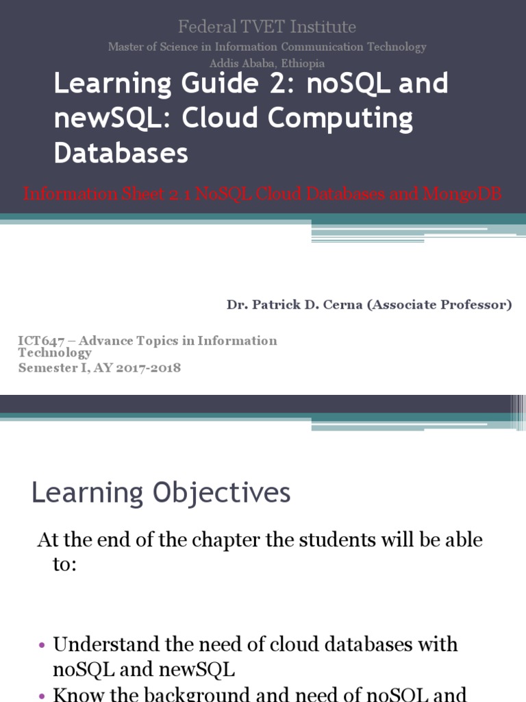 Learning Guide 2.1 - CloudDatabase - NOSQL PDF | PDF | No Sql | Database Transaction
