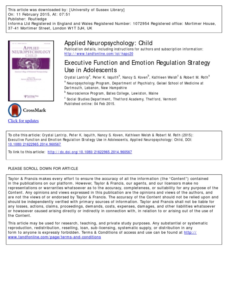 Executive Function and Emotion Regulation - Strategy Use in ...