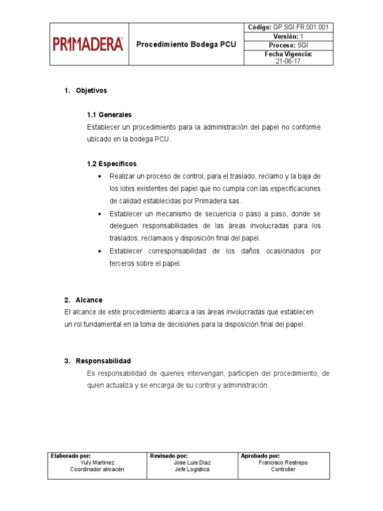 Procedimiento Bodega PCU | PDF | Business | Economias