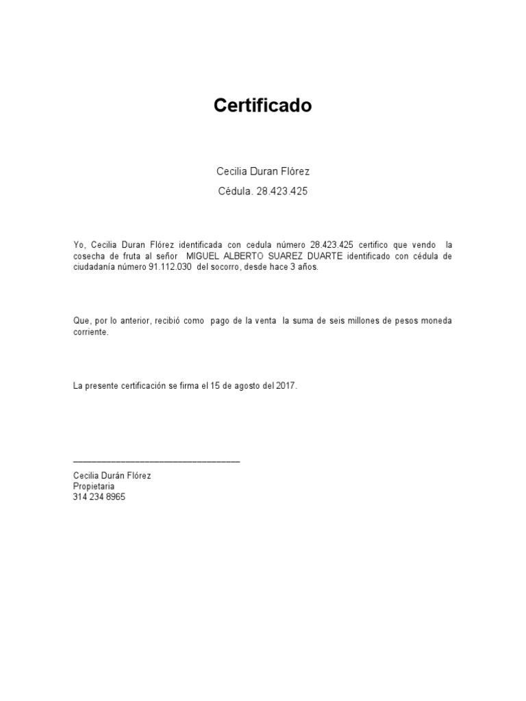Certificado de Venta | PDF