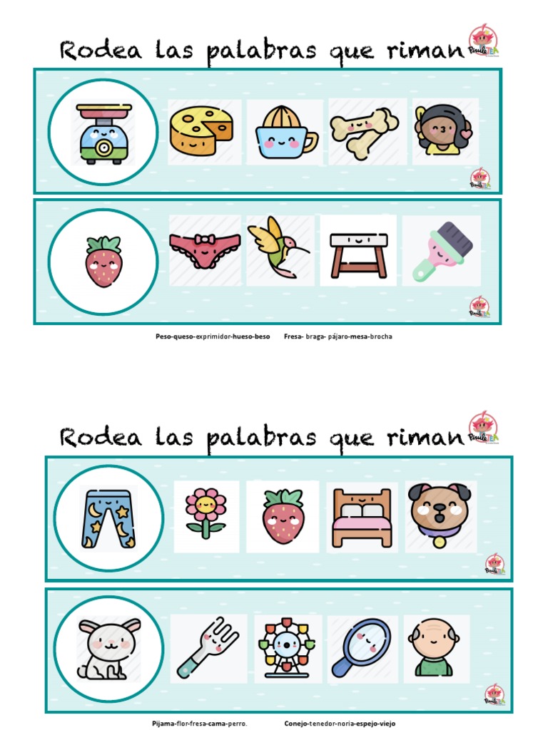 Lista Imprimible De Palabras Que Riman