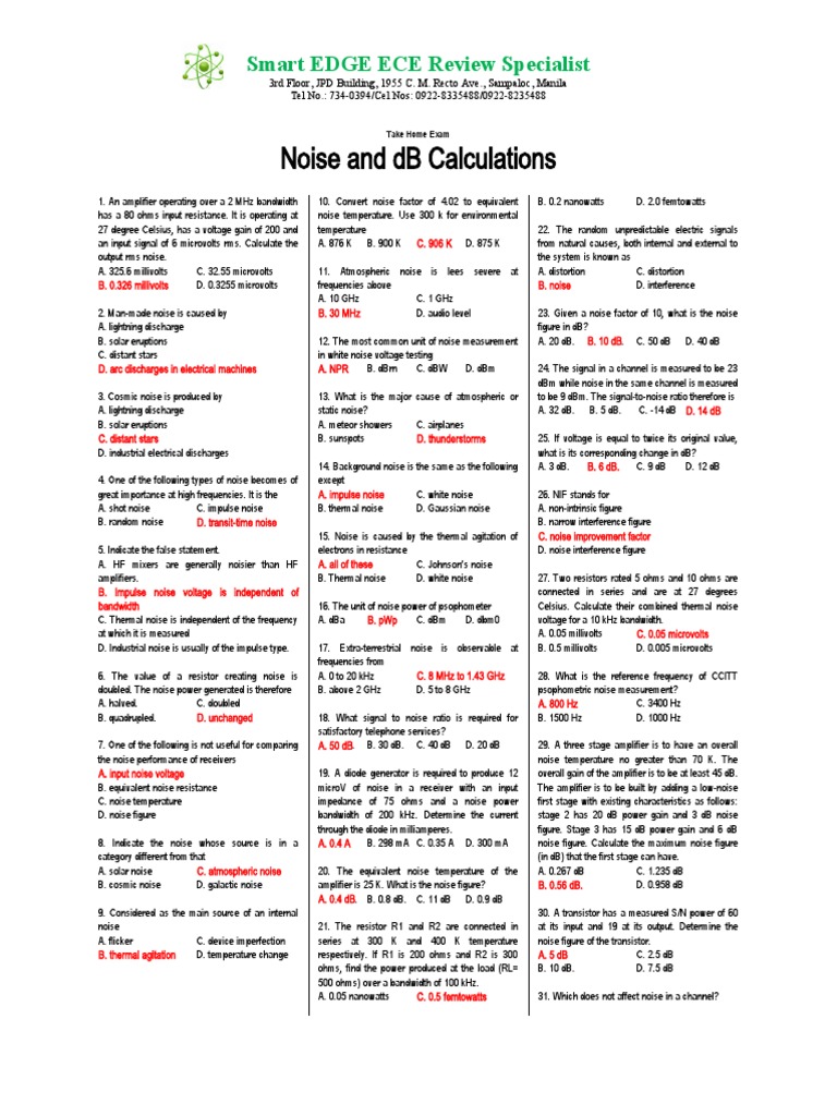 Noise and DB Calculations: Smart EDGE ECE Review Specialist | PDF ...