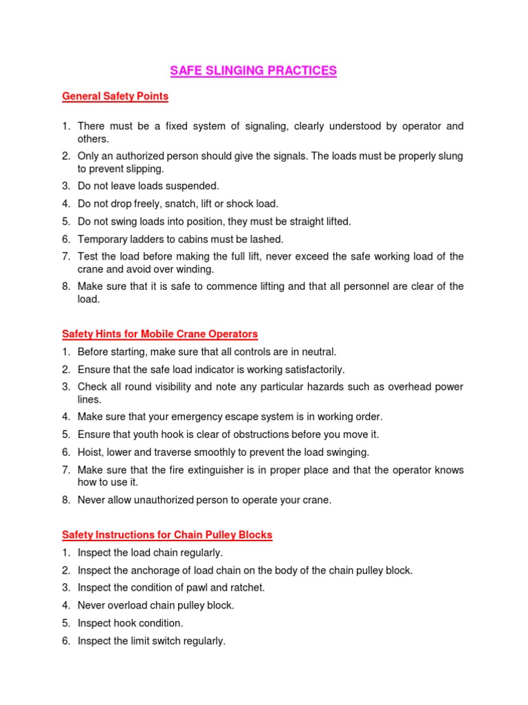 Safe Slinging Practices | PDF | Crane (Machine) | Rope