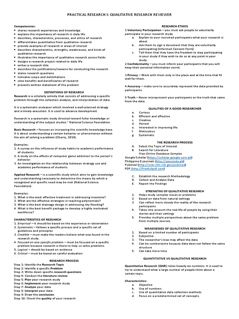 Practical Research I: Qualitative Research Reviewer: Free Online ...