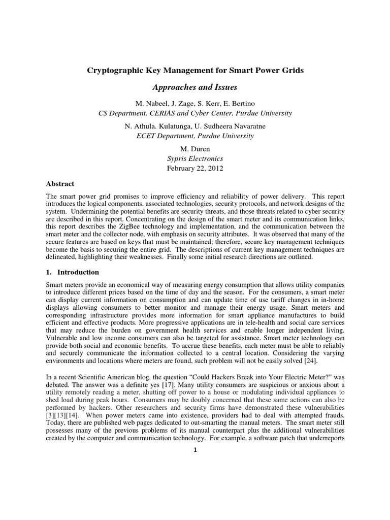 Cryptographic Key Management For Smart Power Grids: Approaches and ...