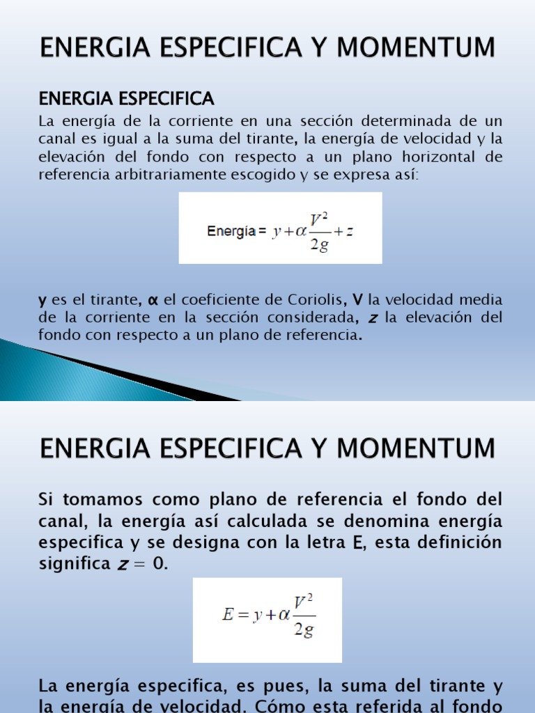 Energía Específica en Canales Hidráulicos | PDF | Pendiente | Ecuaciones