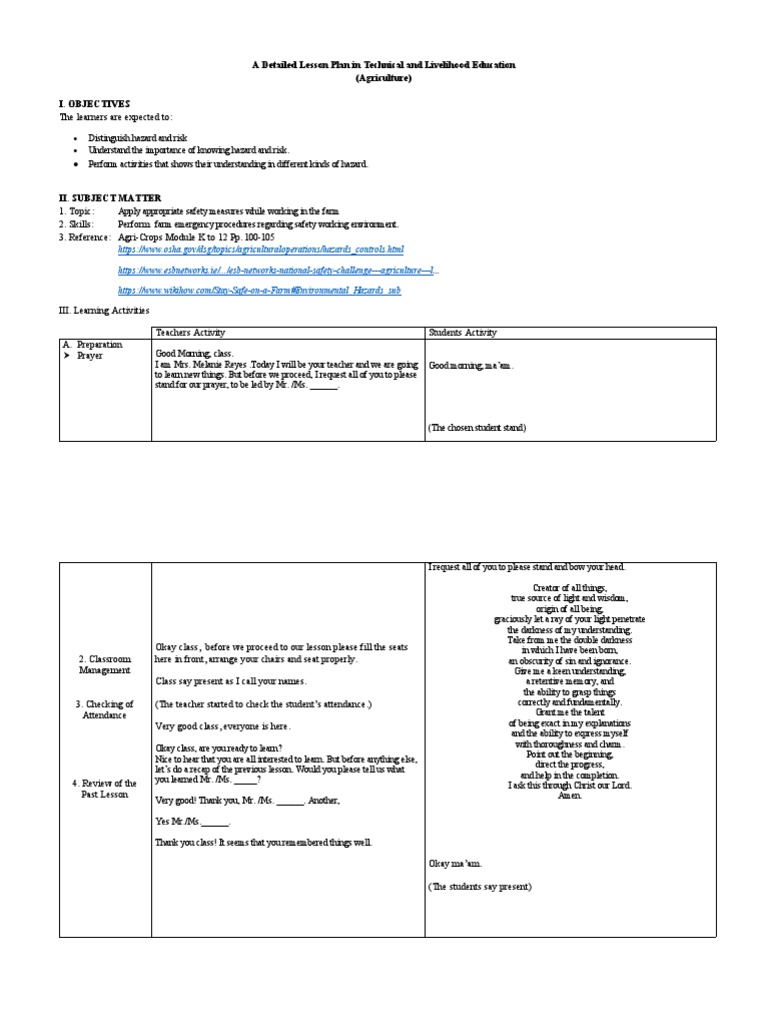 Lesson Plan DETAILED HAZARD AND RISK | Download Free PDF | Emergency ...