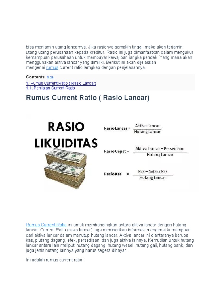 Rumus Current Ratio (Rasio Lancar) | PDF