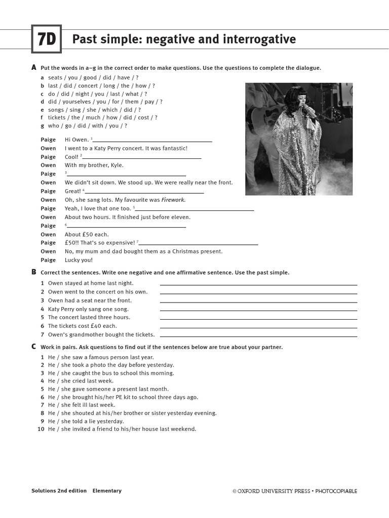 Past Simple: Negative and Interrogative: Solutions 2nd Edition ...