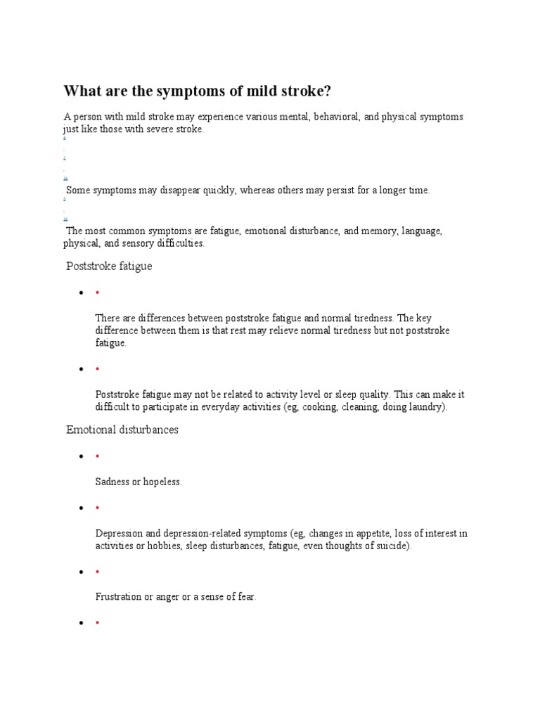 What Are The Symptoms of Mild Stroke | PDF | Stroke | Mental Health