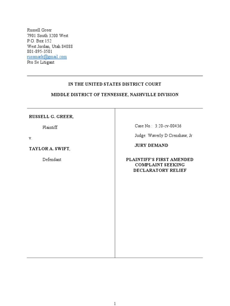 Greer V Swift Complaint 2020 | PDF | Damages | Negligence