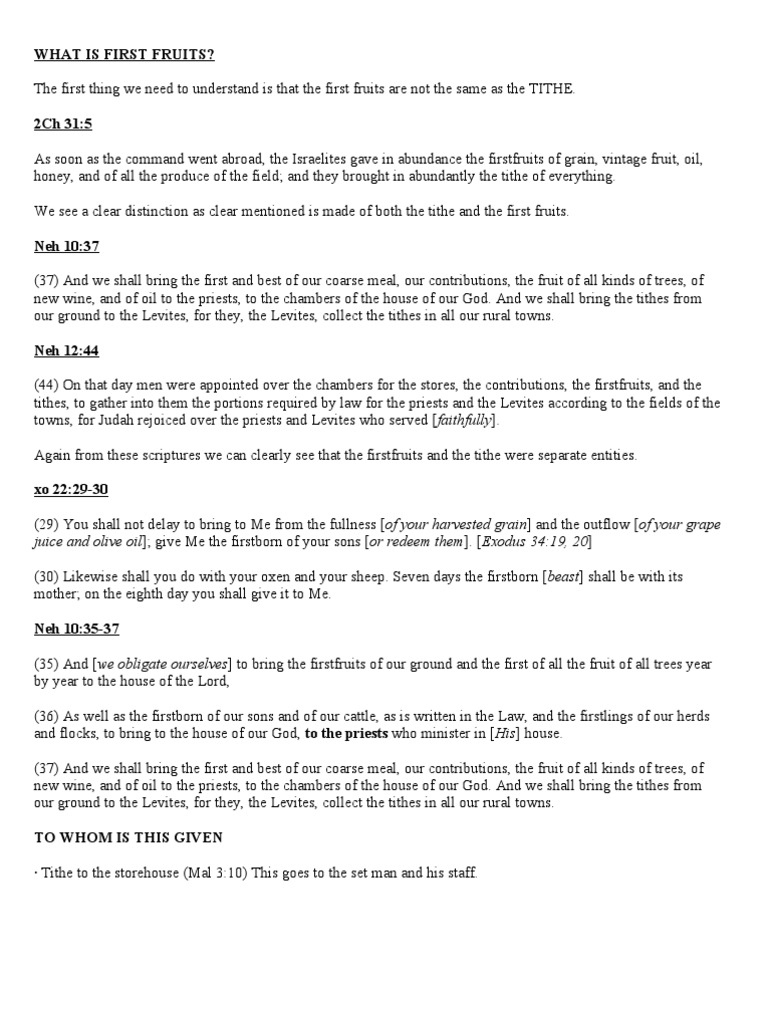 What is First Fruits | Tithe | Law Of Moses