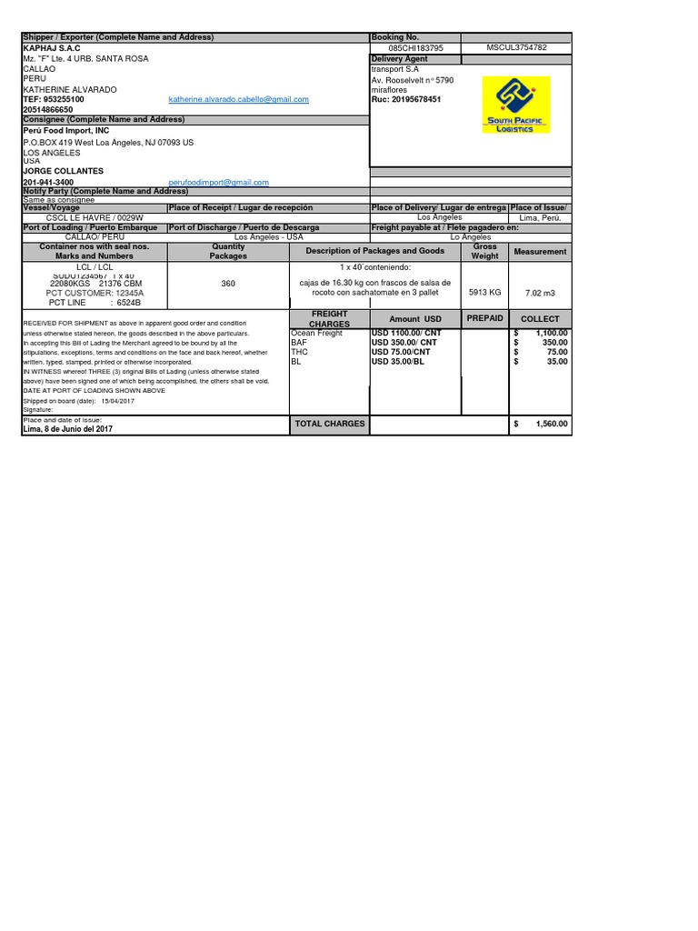 Conocimiento de Embarque | PDF | Cargo | Bill Of Lading