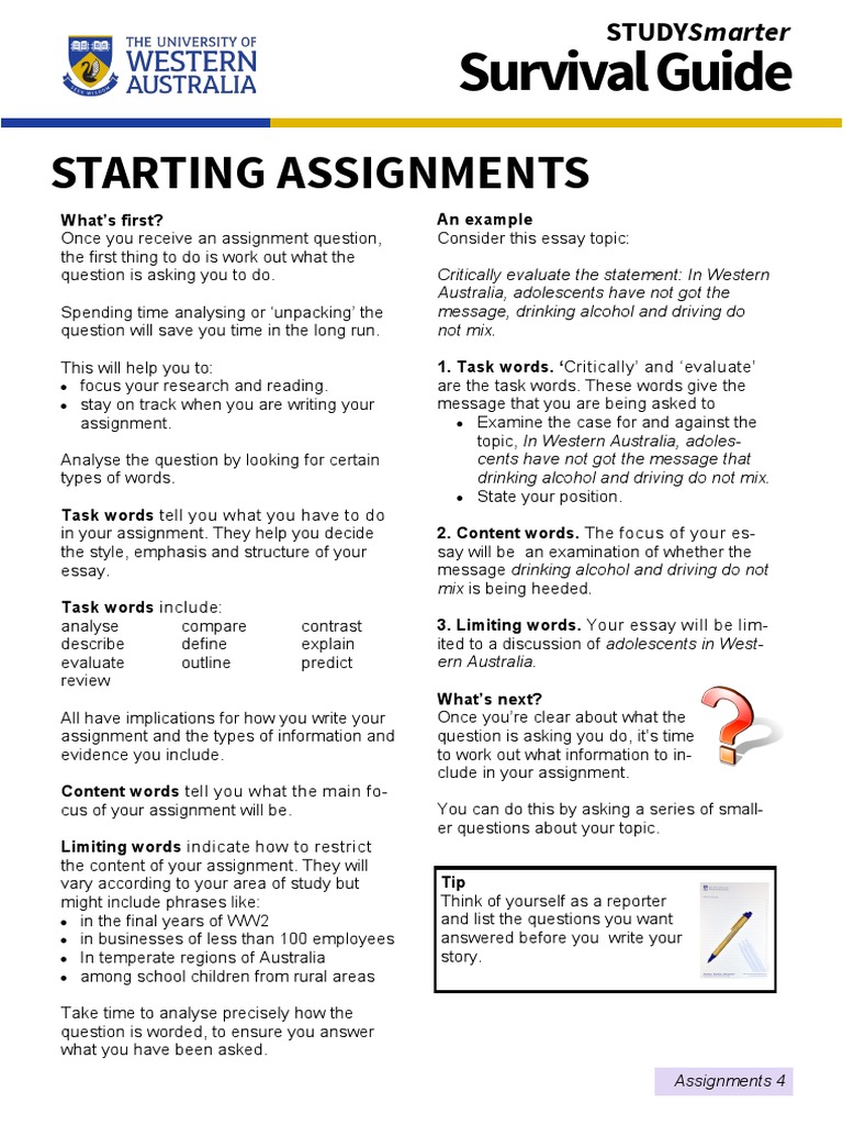 Starting Assignments: Survival Guide | PDF | Essays | Question