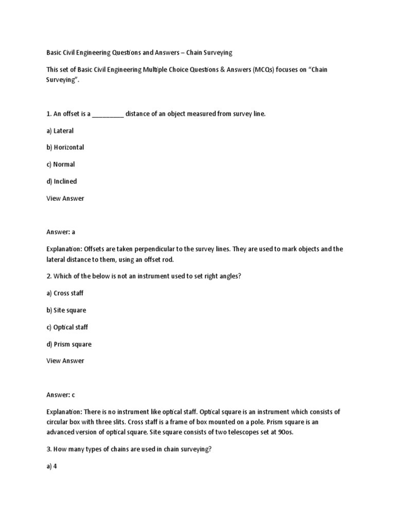 Basic Civil Engineering Surveying MCQs | PDF | Surveying | Scientific ...