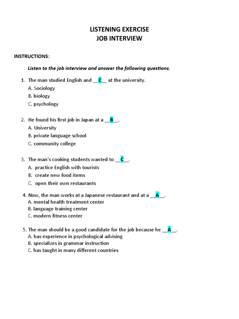Job Interview Listening Exercise | PDF