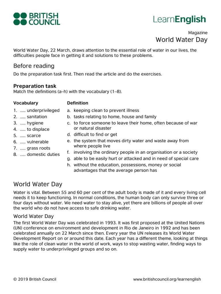 Before Reading: World Water Day | PDF | Drinking Water | Water