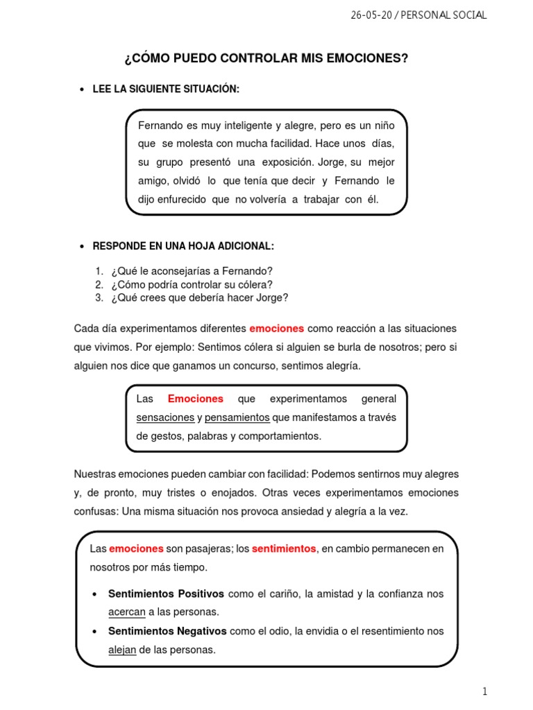 Tema y Actividad - Cómo Puedo Controlar Mis Emociones | PDF | Ira | Las emociones