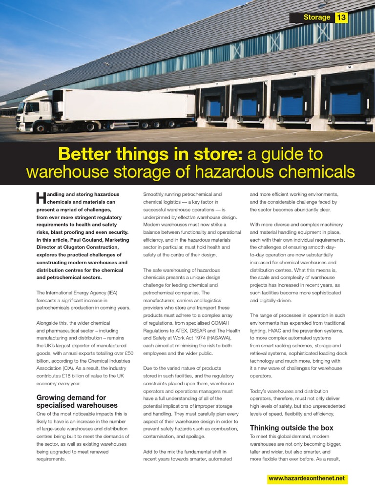 Hazardous Chemical Warehouse Design | PDF | Warehouse | Dangerous Goods