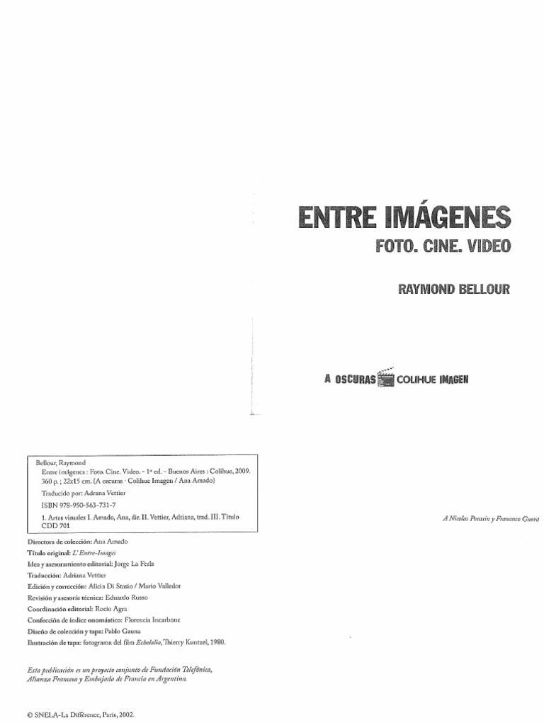 Raymond Bellour - Entre Imágenes, Foto, Cine, Video (Selecciones) PDF | PDF
