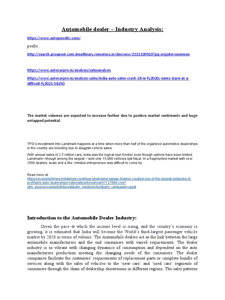 Industry Analysis of Automobile Dealer Intro | PDF | Car Dealership | Car