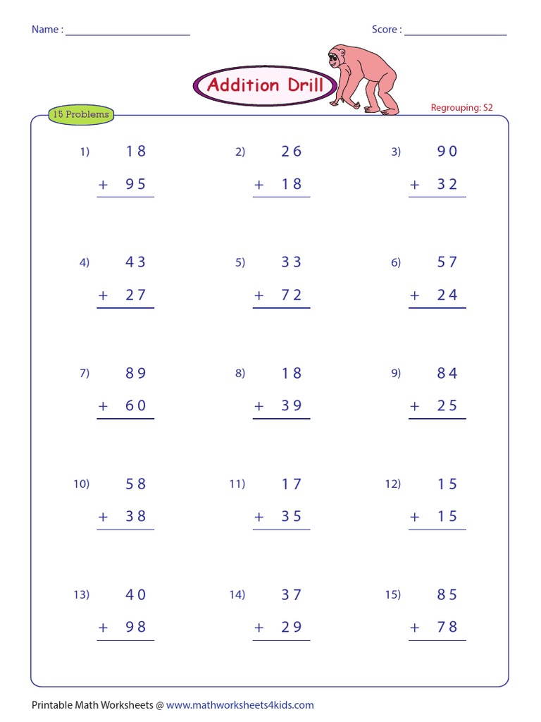 Addition Drill: 15 Problems | PDF | Teaching Methods & Materials