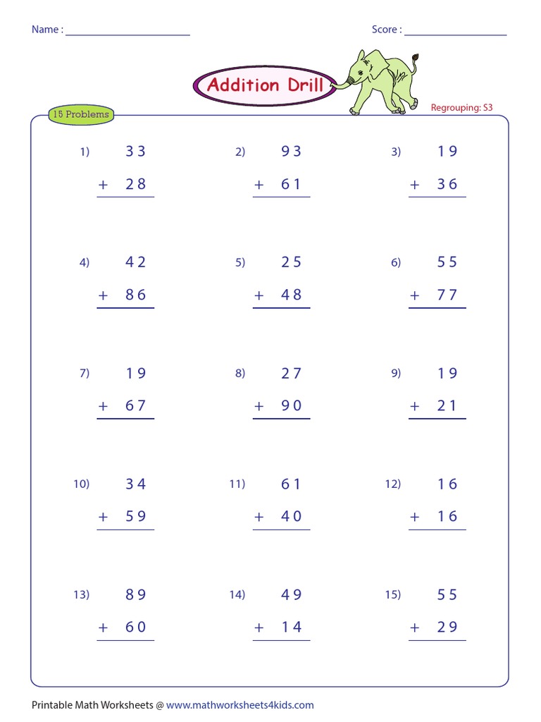 Addition Drill Worksheets for Kids | PDF