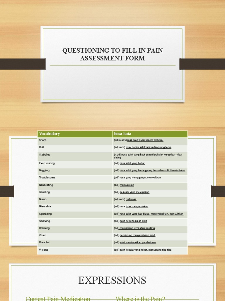 Pain Assessment Vocabulary Guide | PDF