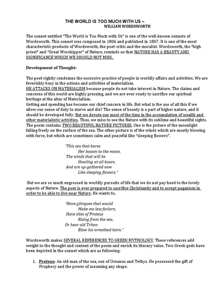 The World Is Too Much With Us | PDF | Poetry