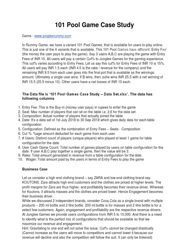 101 Pool Game Case Study | Download Free PDF | Profit (Economics) | Brand