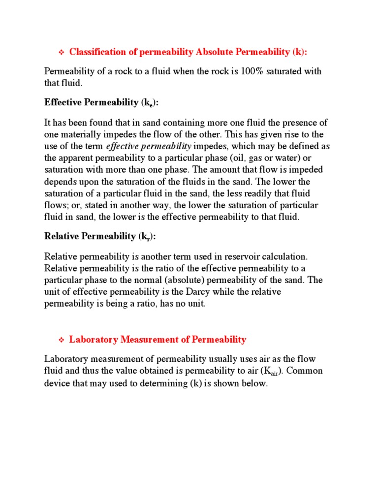 Classification of Permeability Absolute Permeability | PDF | Science ...