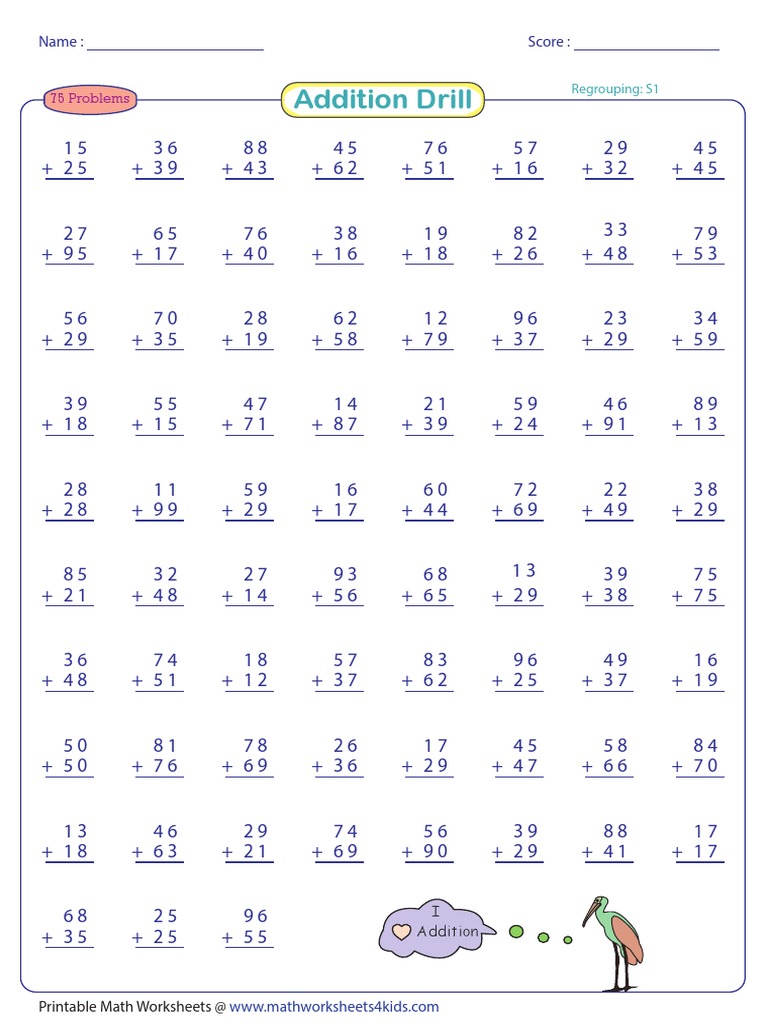 Addition Drill: 75 Problems | PDF