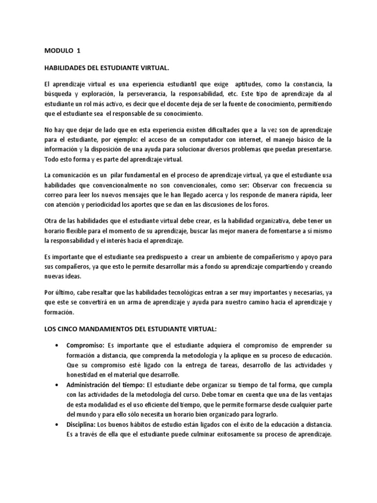 Tarea 1 MODULO 0 Introducción A La Plataforma Virtual | PDF | Educación a distancia | Aprendizaje