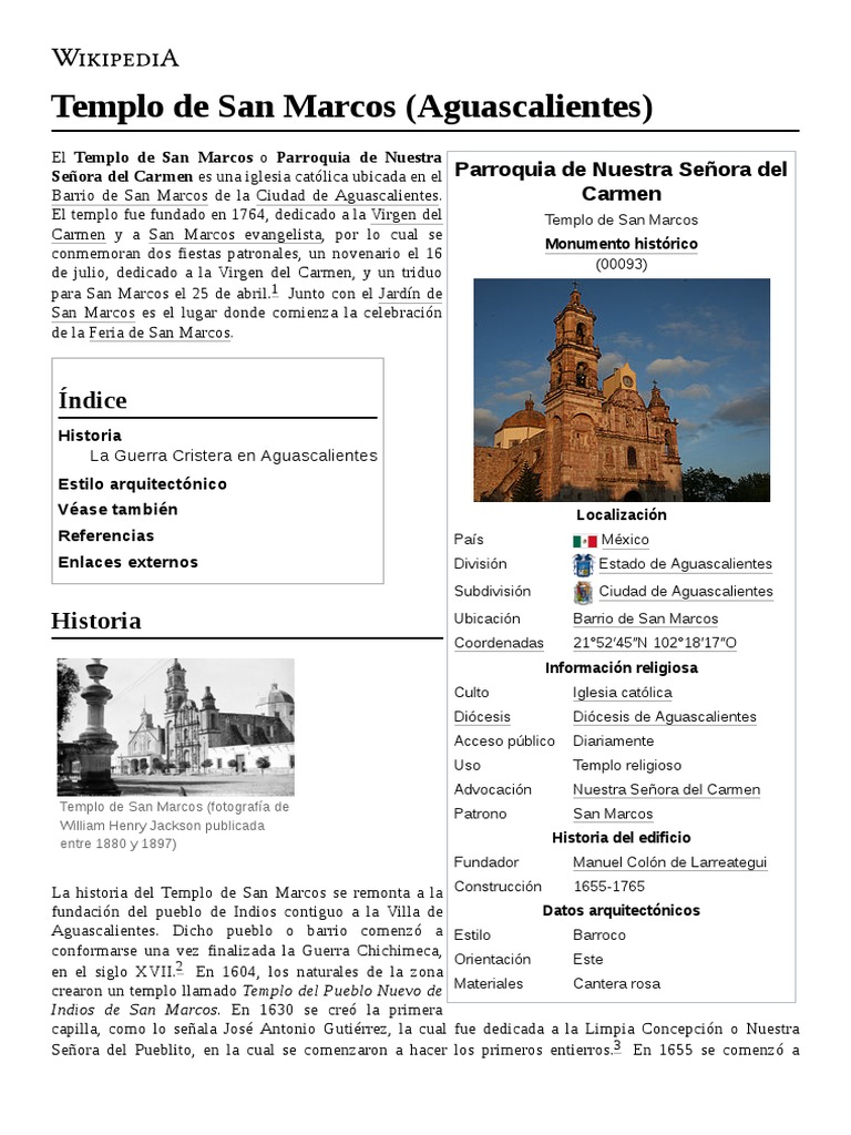 Templo de San Marcos (Aguascalientes) | PDF | Iglesia (edificio ...